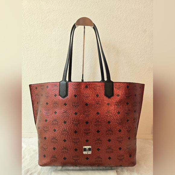 MCM | Bags | Mcm Diamond Visetos Metallic Red Coated Canvas Tote | Poshmark